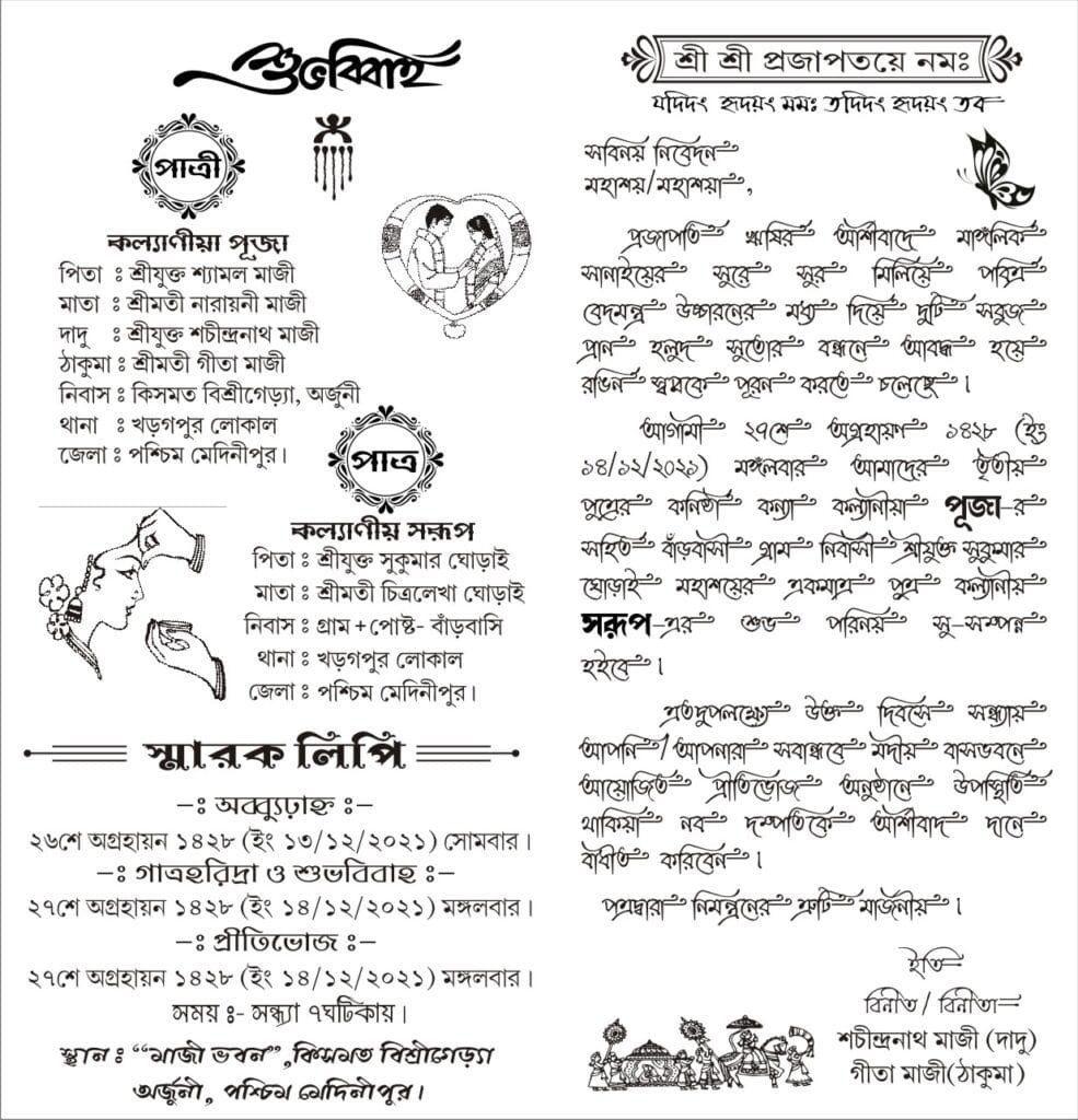 Bengali Wedding Invitation Card Matter Cdr File » Cdrelements.com